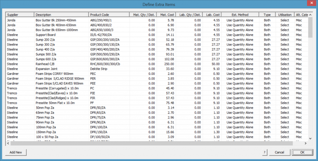 AppliCad Help – Extra Items